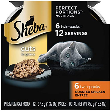 SHEBA PERFECT PORTIONS Soft Wet Cat Food Cuts in Gravy Roasted Chicken ...