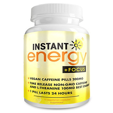 Instant Energy and Focus Supplement - Vegan Caffeine Pills 200mg - Time ...