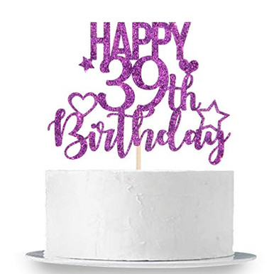 INNORU Pruple Glitter Happy 39th Birthday Cake Topper for Cheers to 39 ...