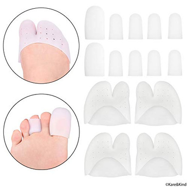 Set of 10 Toe Tube Caps and 4 Toe Sleeves - Soft Silicone - Offers Pain ...