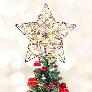 MAOYUE Christmas Tree Topper Rattan Lighted Tree Topper Battery ...