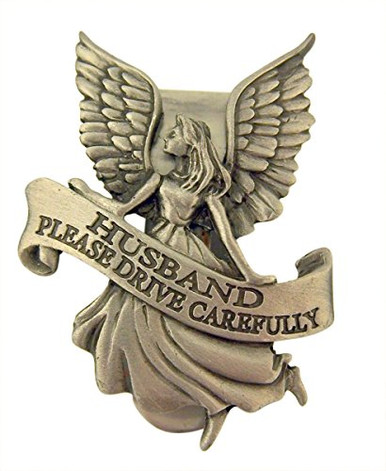 Pewter Guardian Angel with Husband Please Drive Carefully Banner Visor ...