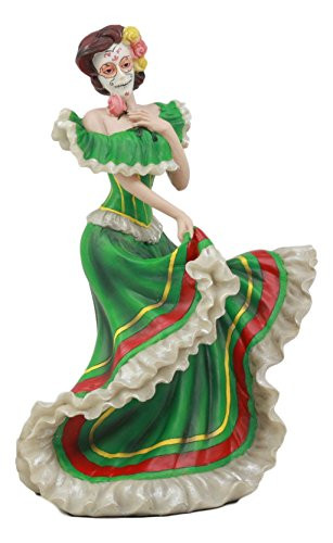 Ebros Dia De Los Muertos Day Of The Dead Traditional Green Gown Dancer ...
