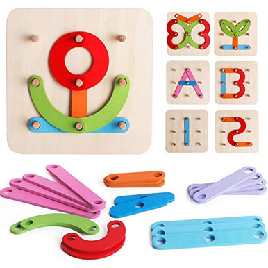 Wooden Construction Building Puzzles Letter Number Sorting Stacking ...
