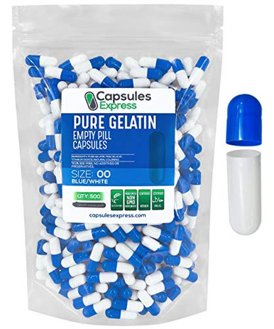 Capsules Express- Size 00 Blue and White Empty Gelatin Capsules 500 ...