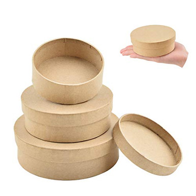 WANDIC Set of 3 Paper Mache Boxes Round Kraft Paper Boxes Papier Mache ...
