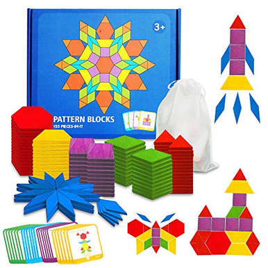 Pattern Blocks Set for Classroom 155 Pcs Wooden Tangram Blocks for Kids Geometric Shape Puzzle ...