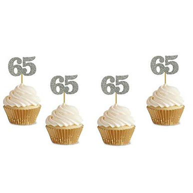Glitter Silver 65th Birthday Party Cupcake Toppers- 24 Pack Number 65 ...