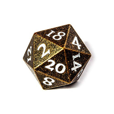Extra Large Solid Metal Tarnished Gold D20 Dice 20 face with White ...
