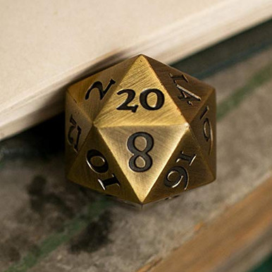 Extra Large Solid Metal Gold D20 Dice 20 face with Black Numbers Extra ...