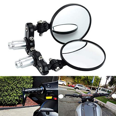 KAWELL Motorcycle Mirrors Round End Convex Rear View Side Mirror for 7 ...