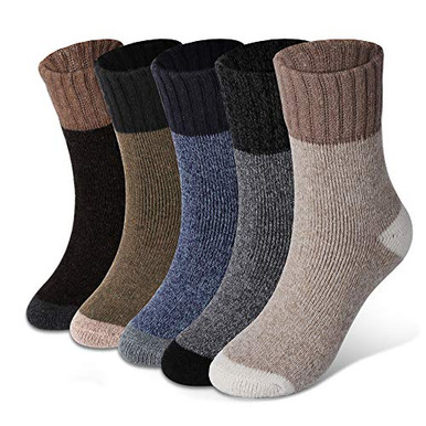 Diravo 5 Pairs Mens Warm Wool Socks Thick Winter Thermal Stripe Wool ...