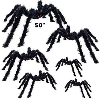 AMENON 6Pcs Halloween Spider Decorations 50 36 30 20 12 Giant Scary ...