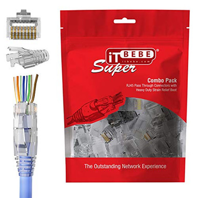 ITBEBE 30-30 RJ45 Cat6 Pass Through Connectors for 24 AWG Cables - 30 Cat6 Passthrough Connector ...
