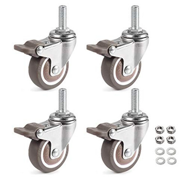 Skelang 4 Pcs 2 Swivel Stem Threaded Casters with Brake TPE Caster ...