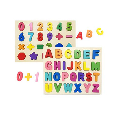 ORANDESIGNE Wooden Puzzles for Toddlers Alphabet Number Shape Puzzles ...