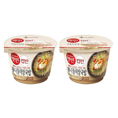 CJ Hetbahn Cupbahn Korean Cooked White Rice with Bean Sprout Soup 2Bowls x 270g Microwavable ...