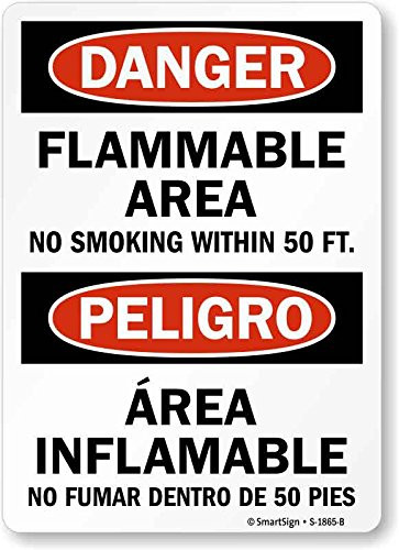 SmartSign Danger - Flammable Area No Smoking Within 50 Ft Sign 10 x 14 ...