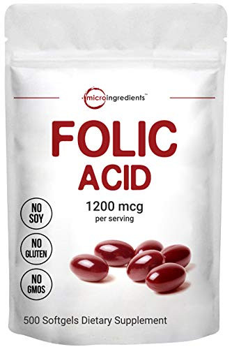 Micro Ingredients Folic Acid 1200mcg 500 Softgels Premium Folic Acid ...