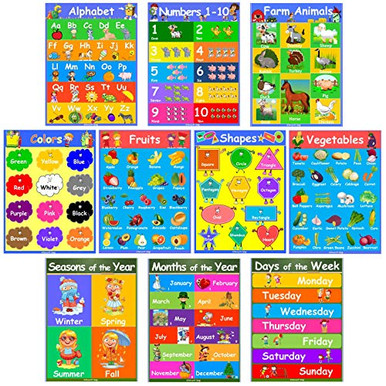 10 Laminated Educational Posters - Toddler Learning Poster Kit of ...
