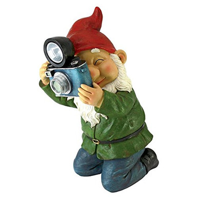 Design Toscano Solar Garden Gnome Statue - Smile for Me - Outdoor ...