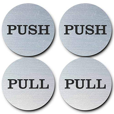 be the bestest 2 Round Push Pull Door Signs Brushed Silver - 2 Sets ...