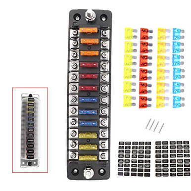 12 Circuit Fuse Block w-Negative Bus 12-Way Fuse Box with Ground ...