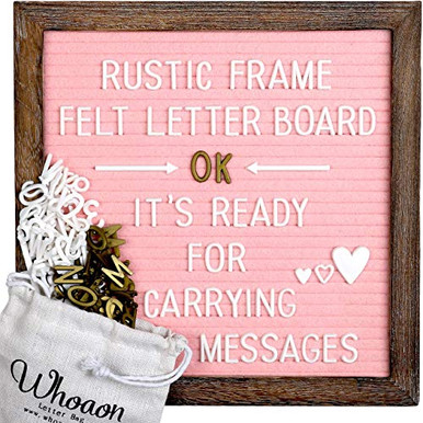 Rustic Wood Frame Pink Felt Letter Board 10x10 inch- Precut White Gold ...
