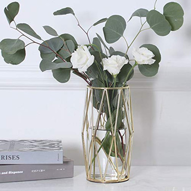 Gelible Geometric Glass Vase with Metal Bracket Crystal Transparent ...