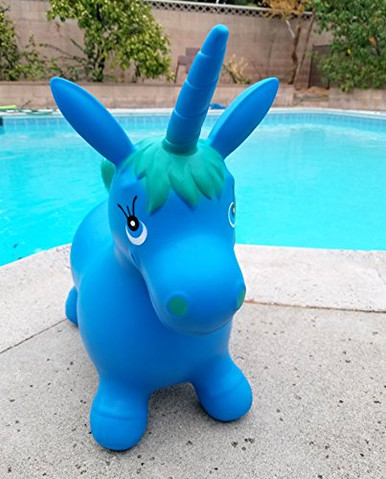 Bouncy Magical Horn BlueUnicorn Hopper Animal Inflatable Ride-On Toy ...