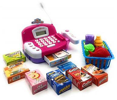 Toy Cash Register Cashier Playset Battery Operated Kids Pretend Play ...