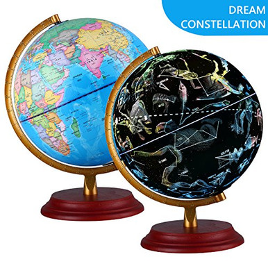 Illuminated World Globe With Wooden base - Night View Stars ...