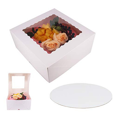 10 x 10 x 5White Cake Boxes with Window 10 Round Cake Boards 15 Pack of ...