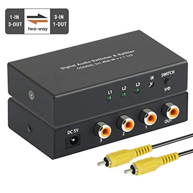 Digital Coaxial Audio Switcher Splitter with IR Remote ROOFULL Premium ...