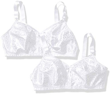 JUST MY SIZE Women s Satin Stretch Wirefree Plus Size Bra 2-Pack White ...
