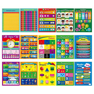 15 Laminated Educational Posters, Alphabet, Shapes, Colors, Numbers 1 ...