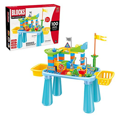 Building Block Toy Table for Toddlers Marble Run Building Table with ...