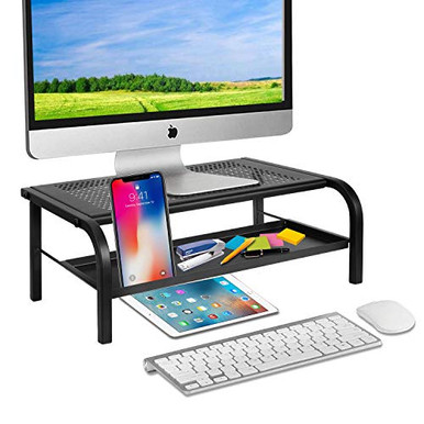 Mesh Monitor Stand Riser - 2-Tier Desk Storage Organizer Laptop ...