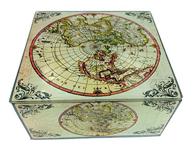 Value Arts Antique World Map Glass Keepsake Box 4 Inches Wide ...