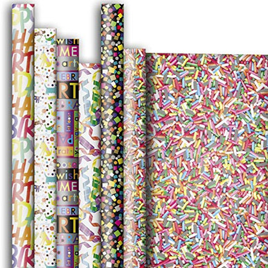 Premium Gift Wrapping Paper Roll Assortment Birthday Designs 6 Rolls ...