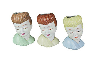 Set of 3 Hand Painted Ceramic 1950 s Style Lady Head Mini Planters ...