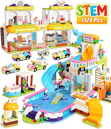 1375 Pcs Swimming Pool Building Blocks Set Toy House for Kids Girl ...