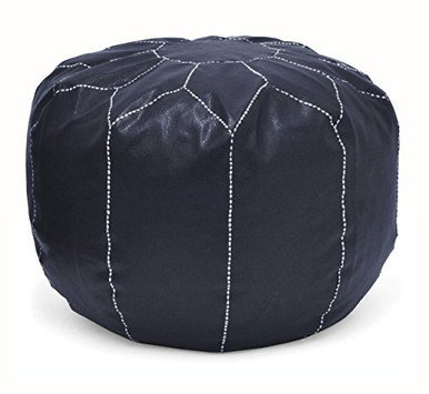 Urban Shop Round Faux Leather Pouf Navy - Warehousesoverstock