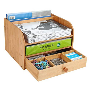 EasyPAG Natural Bamboo Desk File Organizer Letter Tray Holder Desktop ...