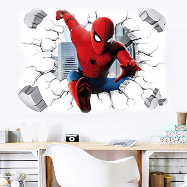 TE YANG 3D Spider-Man Wall Stickers Marvel Smashed Wall Decal Vinyl ...