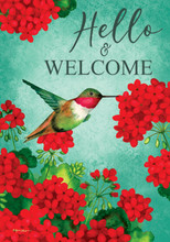 HUMMINGBIRD GERANIUM GARDEN FLAG | Jake's Country Trading Post