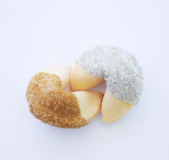 White Chocolate Covered Fortune Cookies With Gold or Silver Sugar - 2 Dozen
