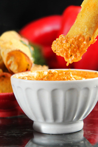 CREAMY SPINACH AND EGG QUICHE TAQUITOS WITH SPICY ROASTED RED PEPPER ...