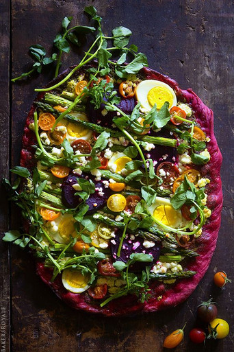 BEET CRUST PIZZA WITH GOAT CHEESE and HEIRLOOM TOMATOES w/ PESTO ...