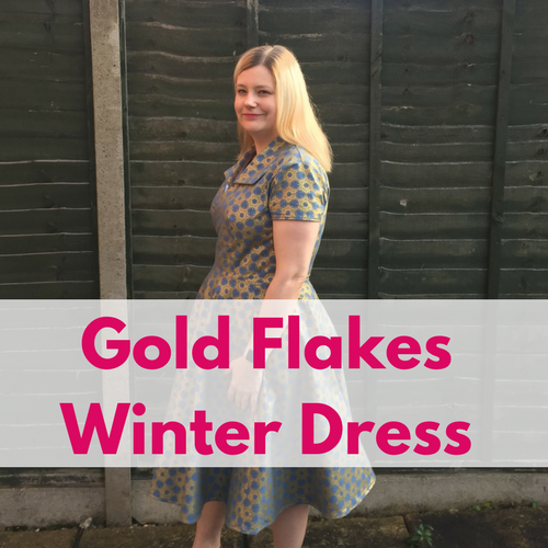 Gold Flakes Blue Winter Dress by Victoria Maus - The Fabric Fox